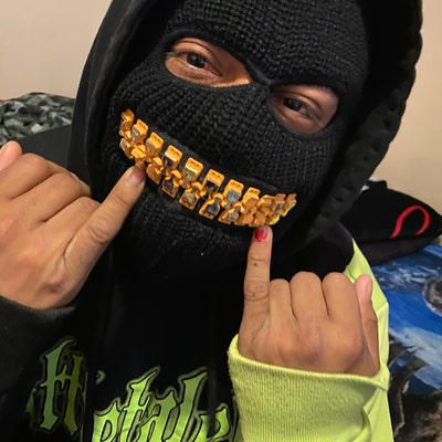 Ski Mask With Gold Teeth Zipper Mouth Zefstyle Grill Teeth Face Mask ...