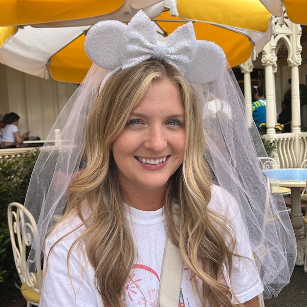 Bride Minnie Ears, Bride Mickey Ears With Veil , Bride Ears, White ...