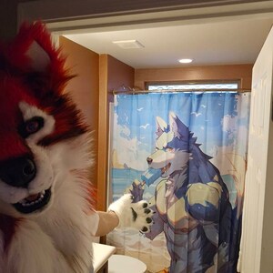 Muscular Fursona Swimmer Furry Shower Curtain Unique Wall Hanging Decor ...