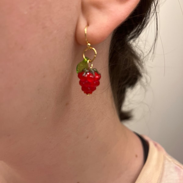 Cute Raspberry Earrings Red Berry Earrings Fruit Earrings Summer ...