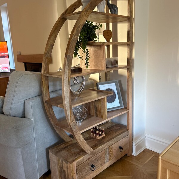 Mantis Solid Natural Mango Wood Twisted Bookcase 90cm High X 28.5cm ...