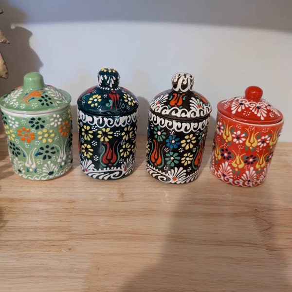Handmade Ceramic Spice Jar Set With Lid | Turkish Kitchen Decor - Etsy