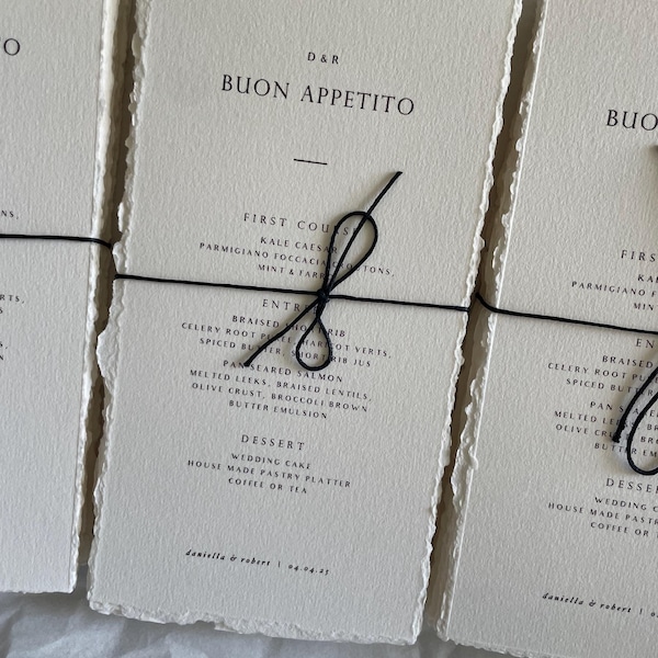 Bespoke Wedding Menu | Luxury Deckled Edge Handtorn Paper Menu | Rustic ...