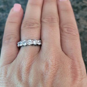 Gina 3ct Sapphire Blue Round CZ Encrusted Silver Band | Etsy