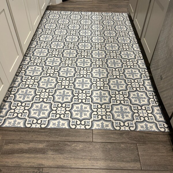Vinyl Area Rug in Grey Geometric Pattern, Decorative Linoleum Mat, PVC ...