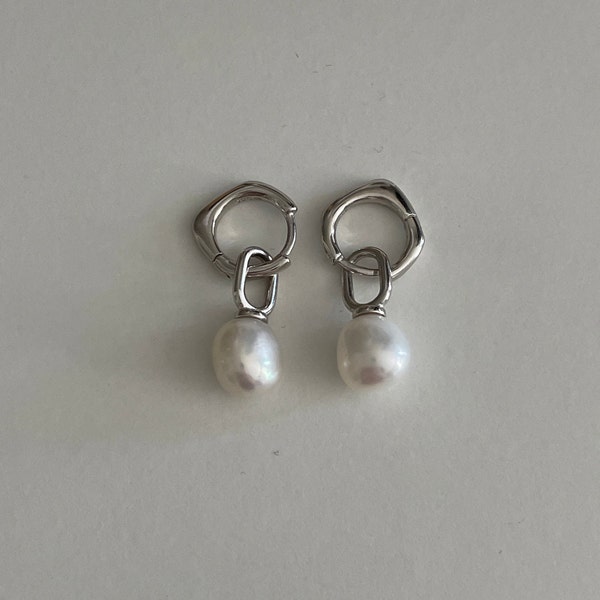Pearl Hoop Earrings • Pearl Huggie Hoops • Dangle Earrings With Pearls • Bridesmaid Earrings ...