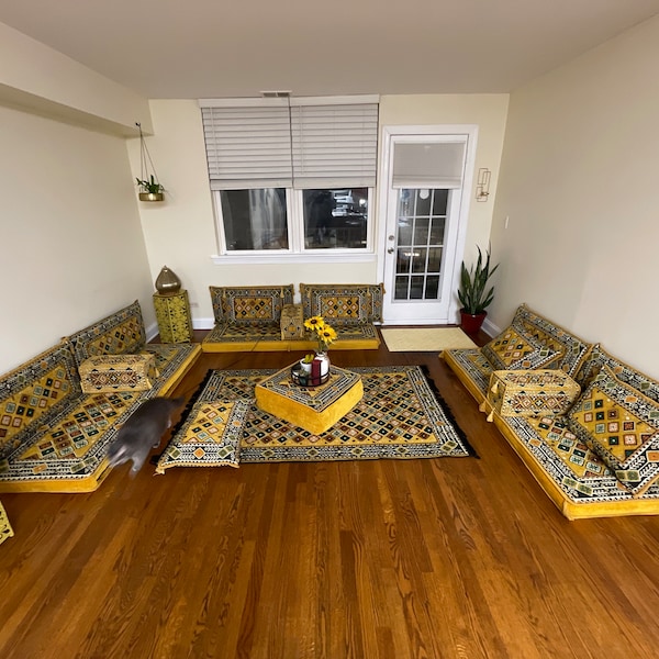 U Shaped Moroccan Sofa Set,arabic Sofa Floor Seating Set,floor Pillow ...