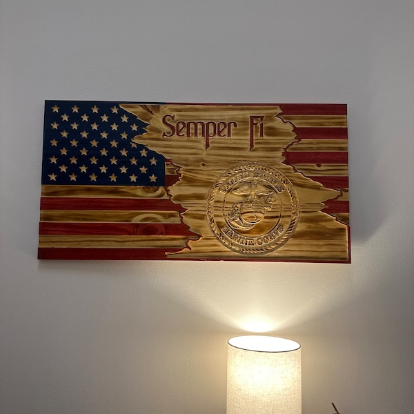 USMC Wooden Flag: Rustic American Flag, Marines Corps Logo - Etsy