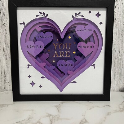 3D Heart of Love Shadow Box With Custom Words, Valentines Day Heart ...
