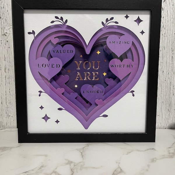 3D Heart of Love Shadow Box With Custom Words, Valentines Day Heart ...