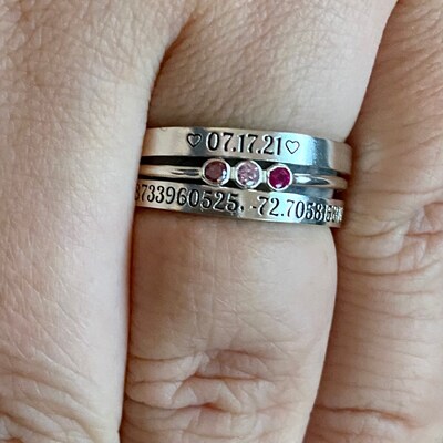 Custom Location Coordinates Ring Dainty Coordinates Stackable Band ...