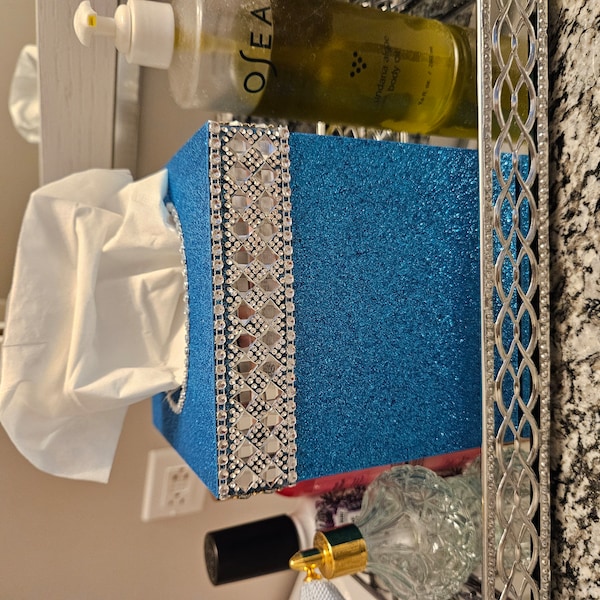 GLITTER & BLING Tissue Box Cover-fine Glitter With Crystal Glass ...