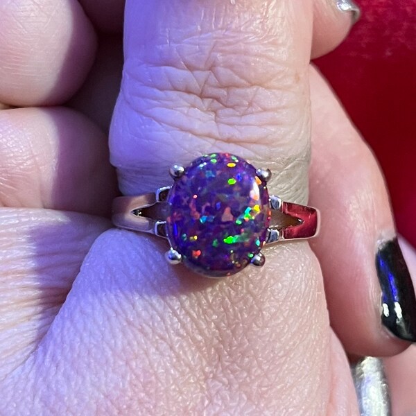 Purple Fire Opal Statement Ring, See Colorful Fire on Video! Big ...