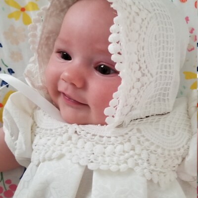 Baby Girl Bonnet, Baby Girl Christening Bonnet, Lace Baptism Bonnet ...