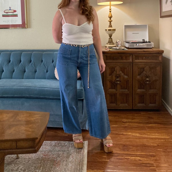 Vintage 1980s Super High Waist Wide Leg Jeans 32w 30l Modern M L