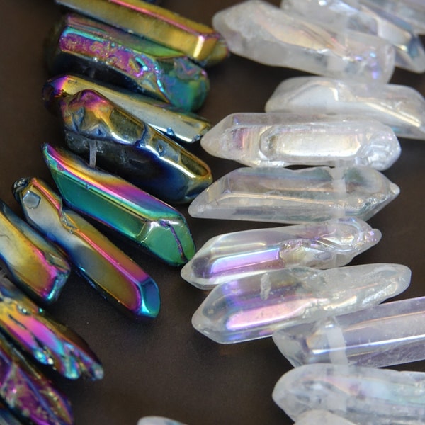 Polished Rainbow Quartz Point Beads Titanium Quartz Crystal Points ...