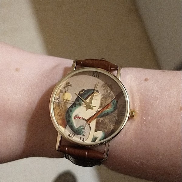Frog Playing Guitar Leather Watch, Frog Music Ladies Watch, Unisex ...
