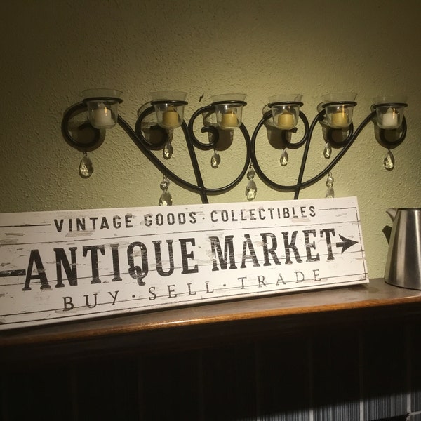 Vintage Antique Market Sign Modern Farmhouse Decor Antiques Large ...