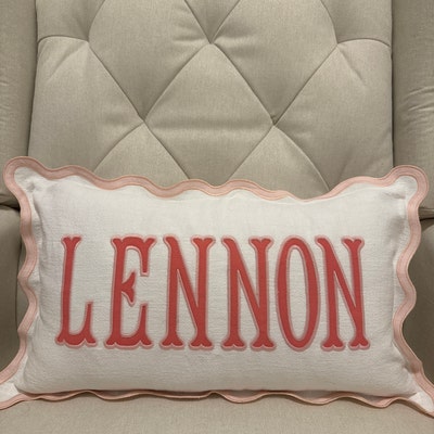 12x20 in Personalized Scalloped Applique Name and Monogram Pillow Cover ...