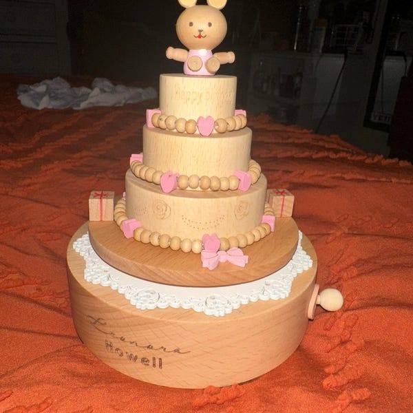 Bunny Cake Birthday Music Box, Wooden Music Box, Custom Wooden Handmade ...