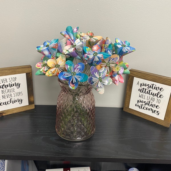 Shades of Blue Origami Paper Flower Bouquet - Etsy