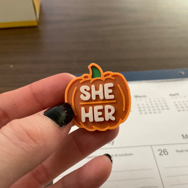 Pumpkin Pronouns Pins *GLOW in the DARK* She/her, He/him, They/them ...