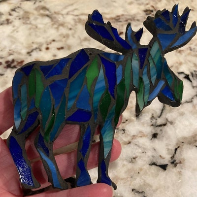 Bear and Moose in a Canoe Glass Mosaic - Etsy