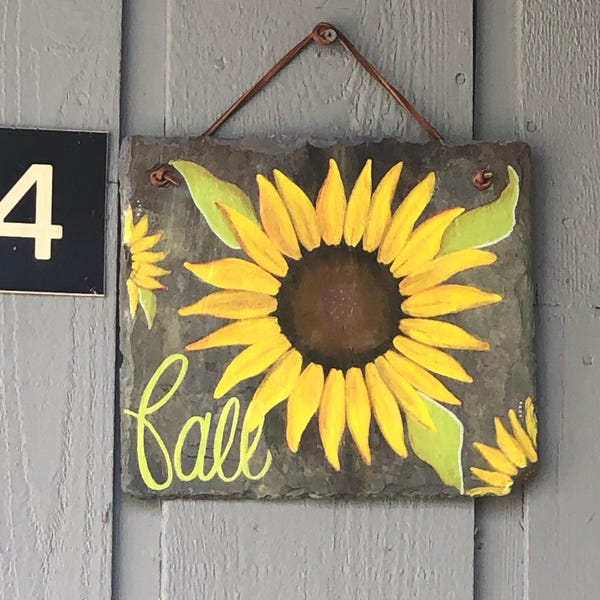 Large Round Painted Slate Hanging Welcome Sign, Outdoor Sign, Porch and ...