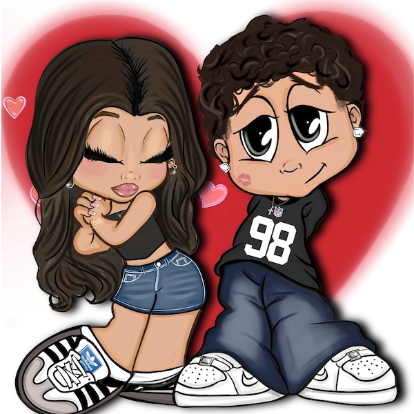 Y2k Custom Cartoon Chicano Couple Digital Art Portrait, Anniversary ...
