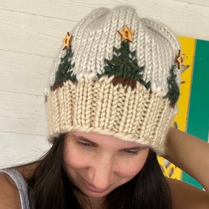 BULKY Christmas Trees Toque Knitting Pattern, Fair Isle Knit Hat, Bulky ...