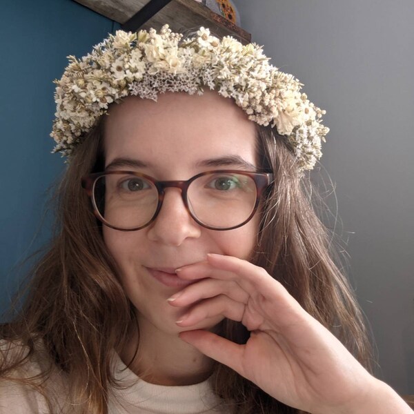 Dried Flower Crown, Ivory and White Design, Dried Flower Wedding Hair ...