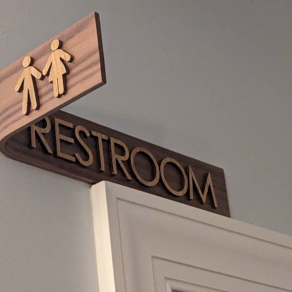 Personalized Wood Restroom Sign. Rustic Oak or Walnut Decor - Etsy