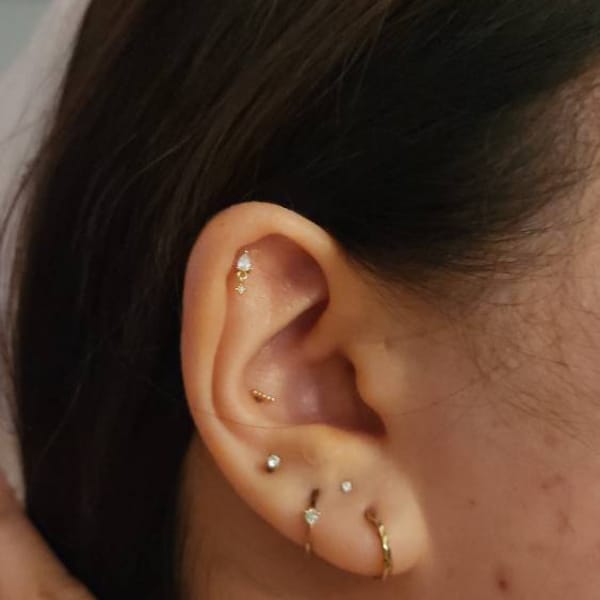 14k Solid Gold Dangle Cartilage Stud Earring Gold Dangle Tragus ...