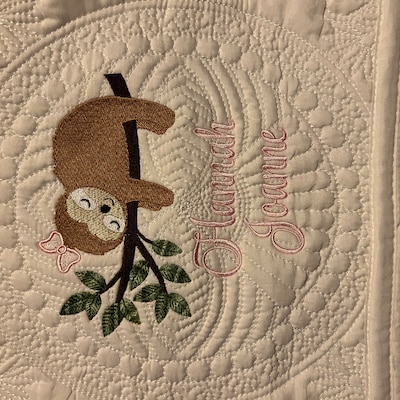 Baby Girl Sloth Heirloom Personalized Baby Quilt Blanket Monogrammed ...