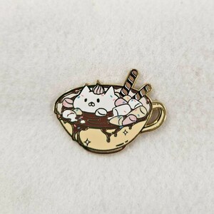 Cat Hot Chocolate Enamel Pin - Cute Animal Pin - Cozy Pin - Dessert ...