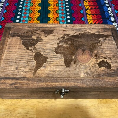 World Map Box, Adventure Gift Box, Photo Storage Case, Rustic Memory ...