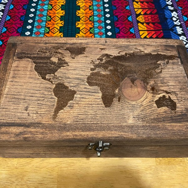 World Map Box, Adventure Gift Box, Photo Storage Case, Rustic Memory ...