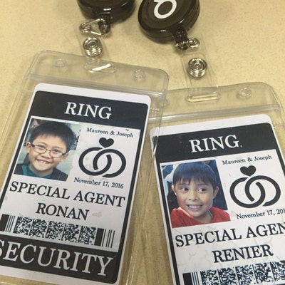 SET OF 2 Ring Security ID Badges With Badge Reels Wedding Ring Bearer ...