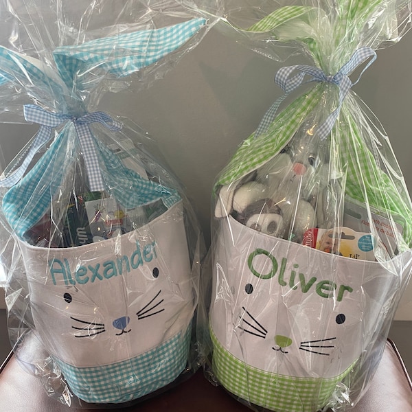 Personalized Custom Embroidered Kid's Bunny Easter Basket for Eggs and ...