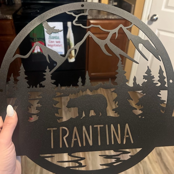 Wilderness Bear Cabin Sign, Mountain Decor Personalized Metal Bear Sign ...