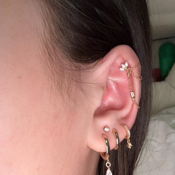 Dainty Triple Chain Sapphire CZ Helix Piercing 20g, Cartilage Piercing ...