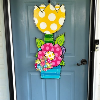 Extra Large Spring Summer Tulip Flower Door Hanger DIY Door Hanger ...