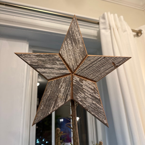 White Wood Star Christmas Tree Topper Decoration 12” Star Tree Topper ...