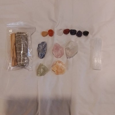 Crystal Healing and Cleansing Kit, 15 Pcs Box Set: 7 Chakra Tumbled ...