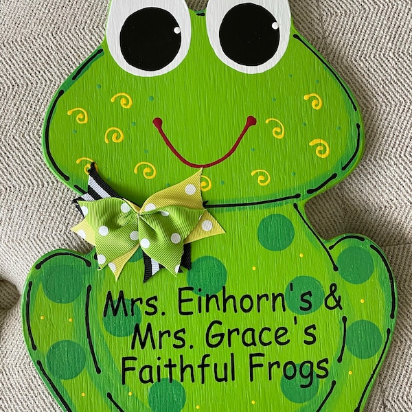 FROG TEACHER SIGN Wall Art Hanger Plaque Decor Hand Painted Handcrafted ...