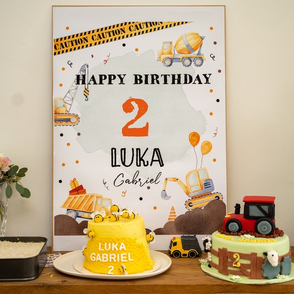 Editable Construction Birthday Welcome Sign Yellow Dump Truck ...