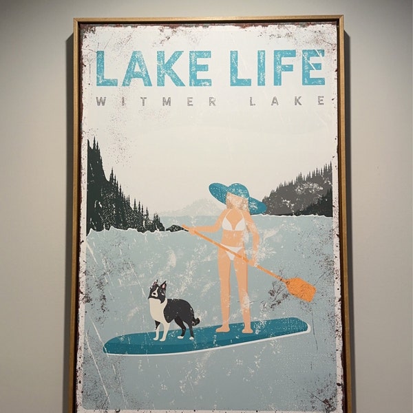 Personalized Paddleboard Sign • Woman Paddleboarding With Akita Dog ...