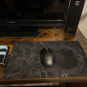 Moon Topographic Map Desk Mat, Large Gaming Mousepad, Black Desk Pad ...