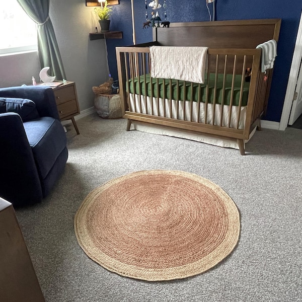 Indian Handmade Natural Round Jute Rug Bedside Round Rug Circle Rug New ...