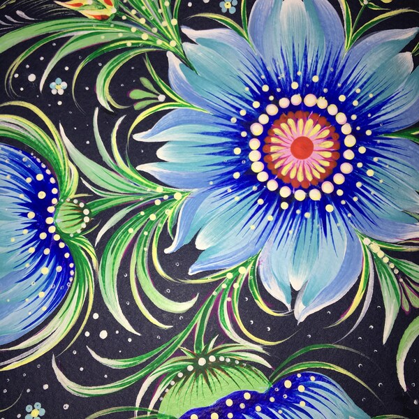 PAINTING on Hard Paper in Passepartout ORIGINAL Floral Design Ukrainian ...
